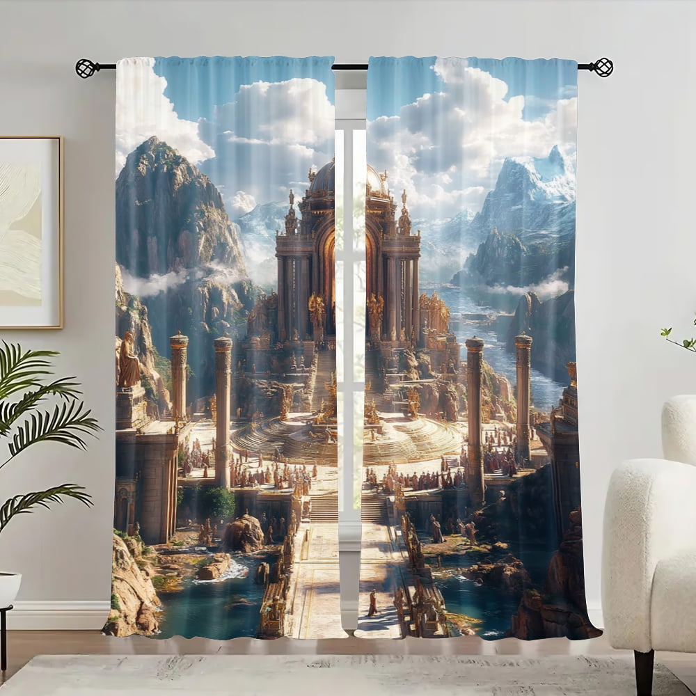 2pc Curtains Aesthetics of Zeus Temple Fabric Without Electricity ...