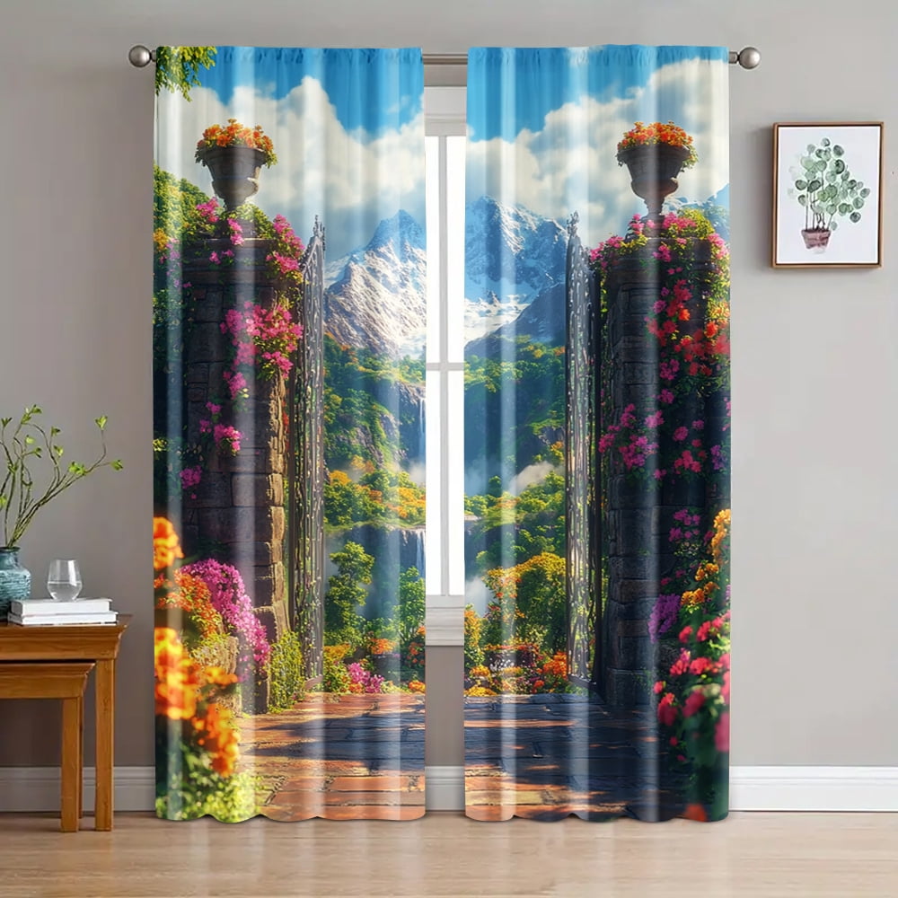 2pc Curtains Extraordinary style waterfall garden Fabric Without ...