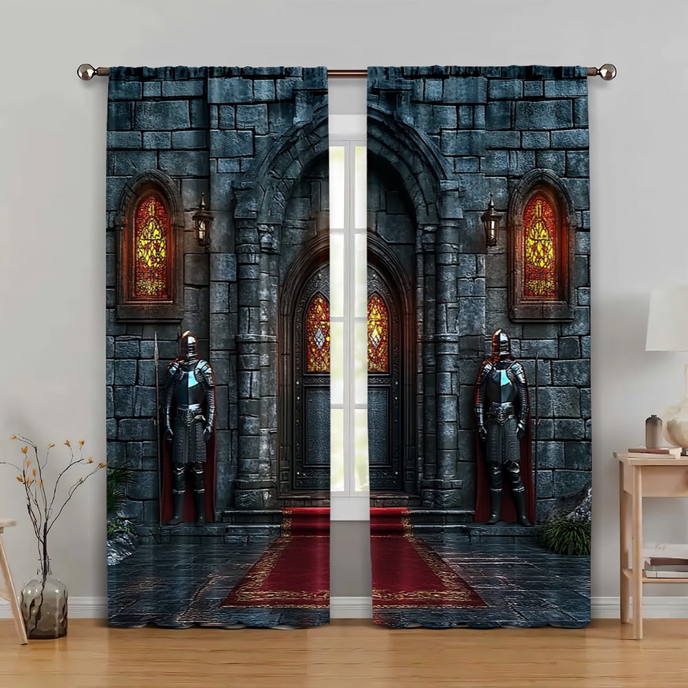 2pc Curtains medieval castle Versatile Polyester Without Electricity ...