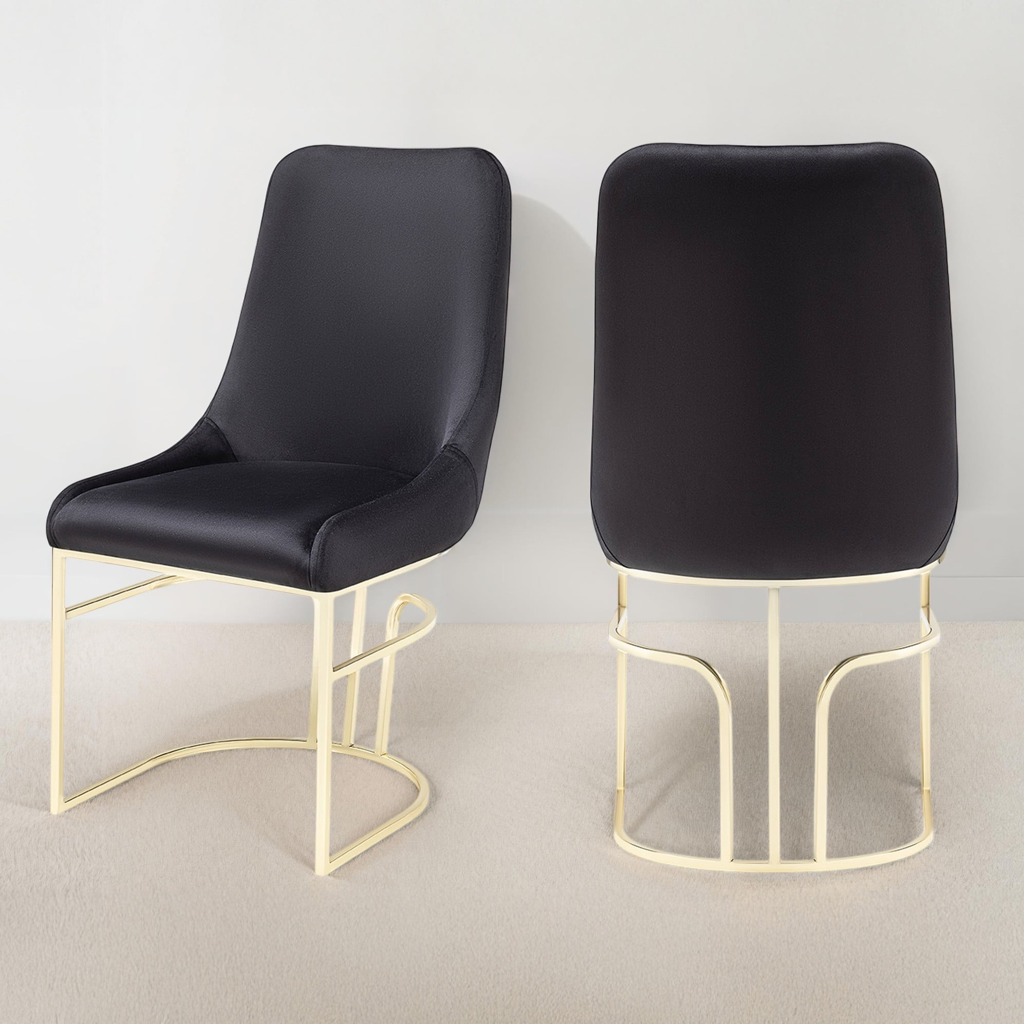 2pc Dinning Chairs With Modern Style, Black Velvet, Gold Legs For A ...
