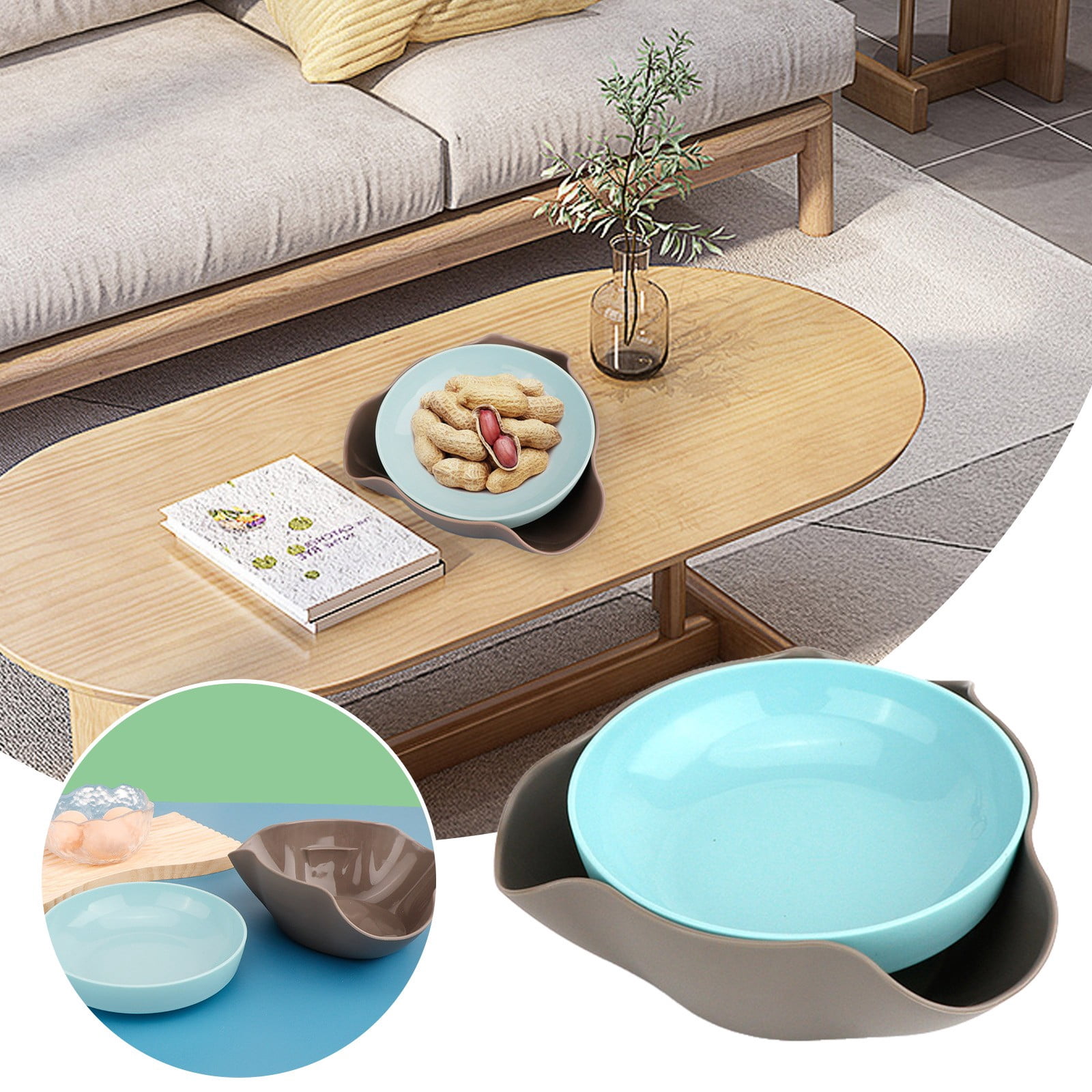 2pc Double Dish Pistachio Bowl and Snack Serving Bowl Gray with Food ...