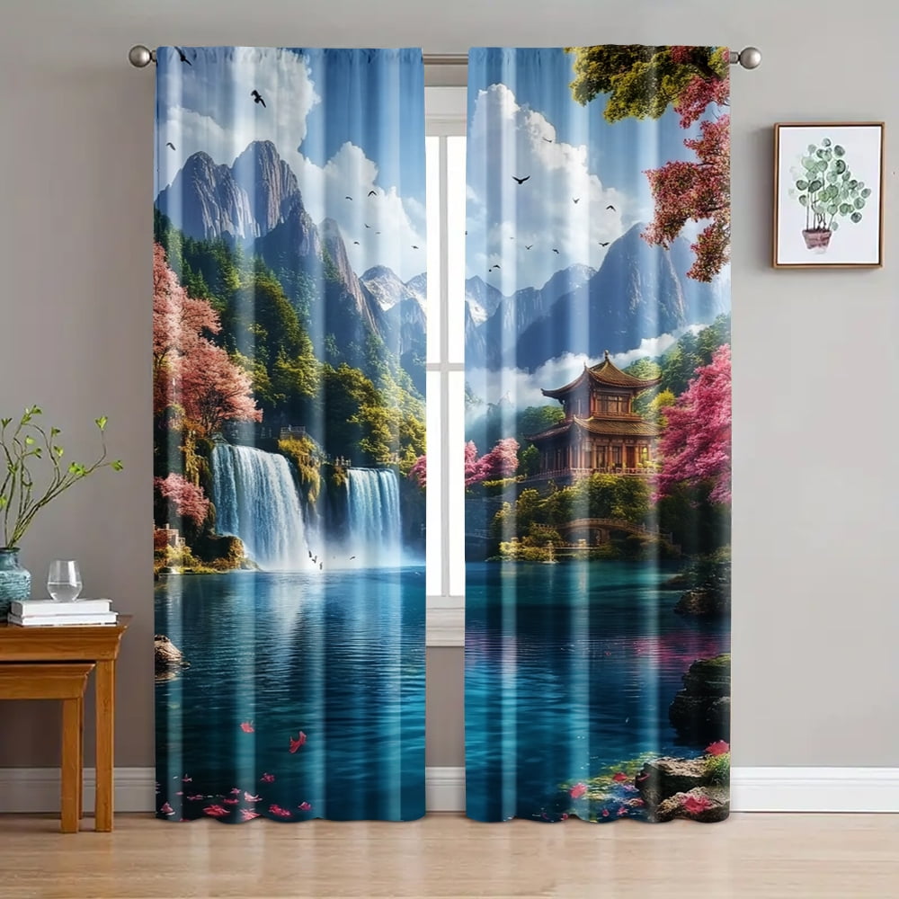 2pc Drapes Castle Falls View Protecting Privacy Spring Party & Holiday ...