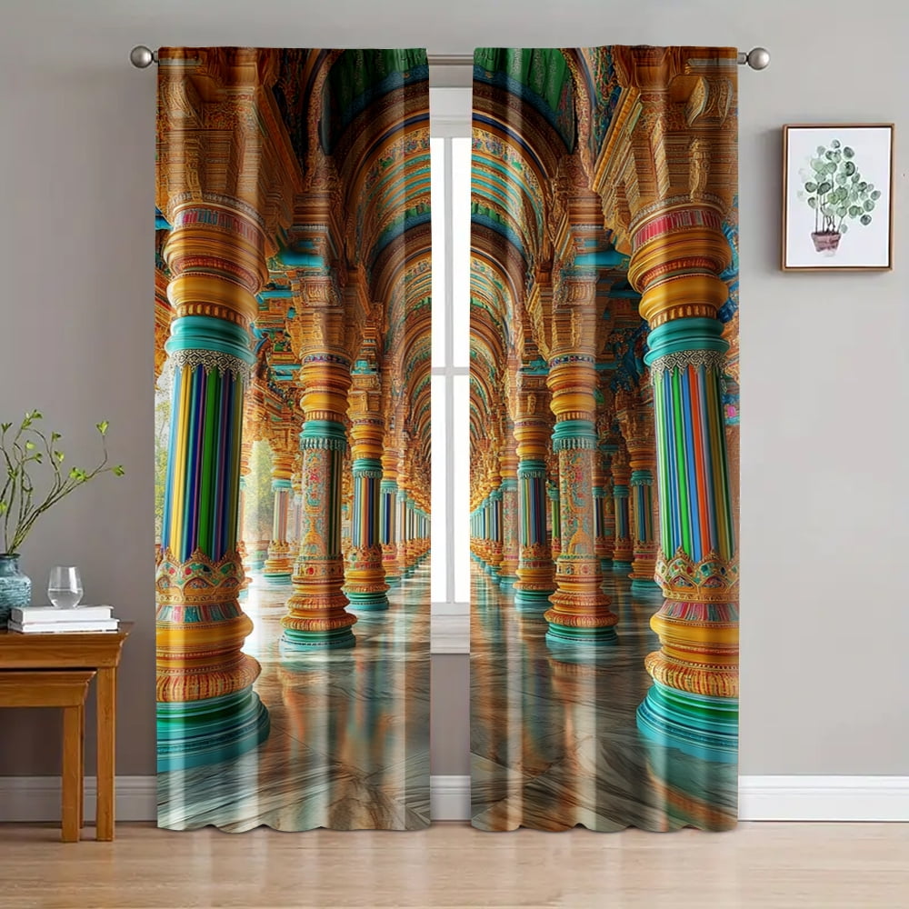 2pc Drapes Gorgeous Indian architecture Machine Washable Polyester ...