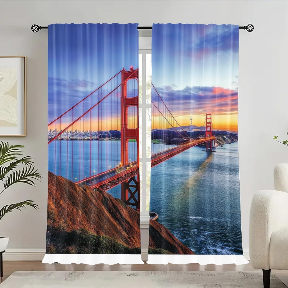 2pc Drapes bridge landscape Fabric Without Electricity Family Party for ...