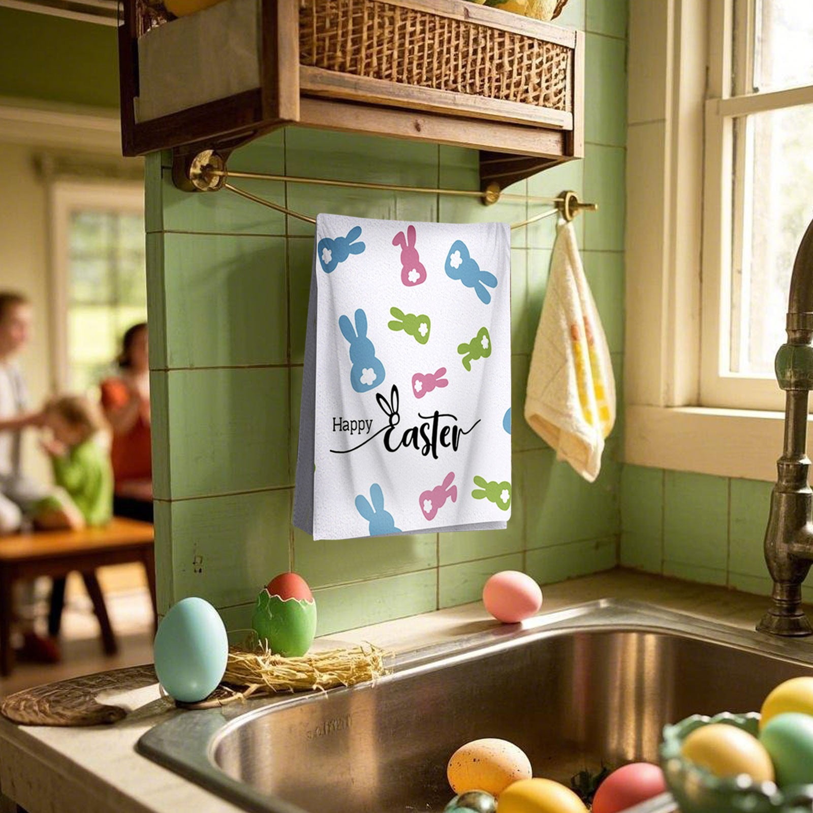 2pc Easter Kitchen Towels Colorful Bunny Dish Towels 18x26 Inch Drying ...