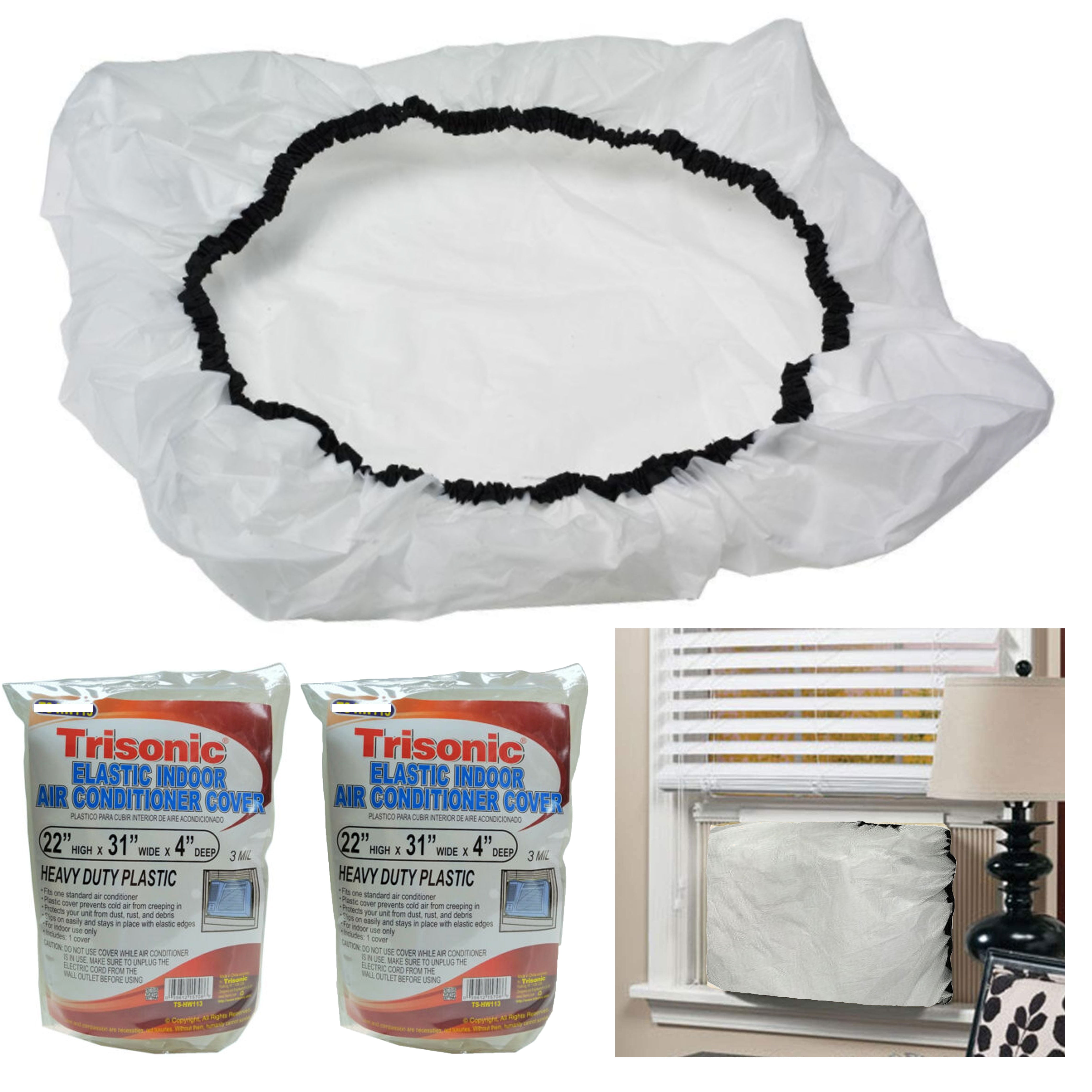 "ATB 2pc Elastic Indoor Window A/C Unit Cover, 3mil Heavy Gauge Plastic ...