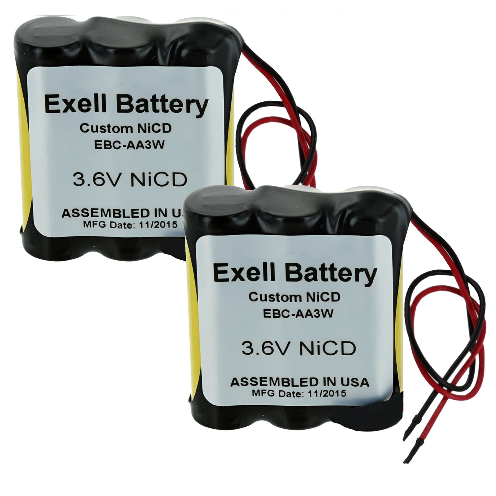 2pc Exell 3.6V Custom NiCd 1000mAh Battery Pack w/ 5" AWG Bare Wire ...