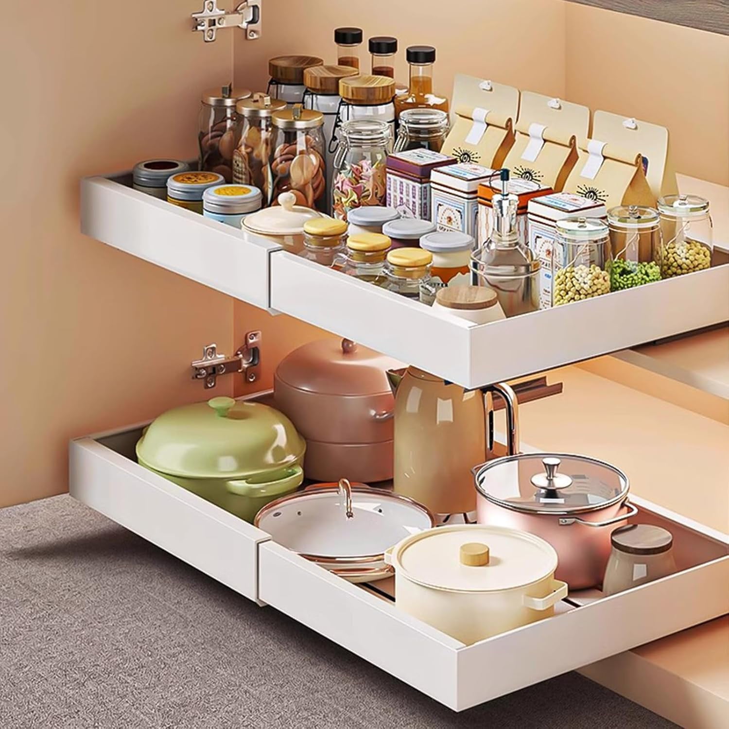 2pc Expandable(12" - 21") Pull Out Cabinet Organizer 21" Deep, Slide ...