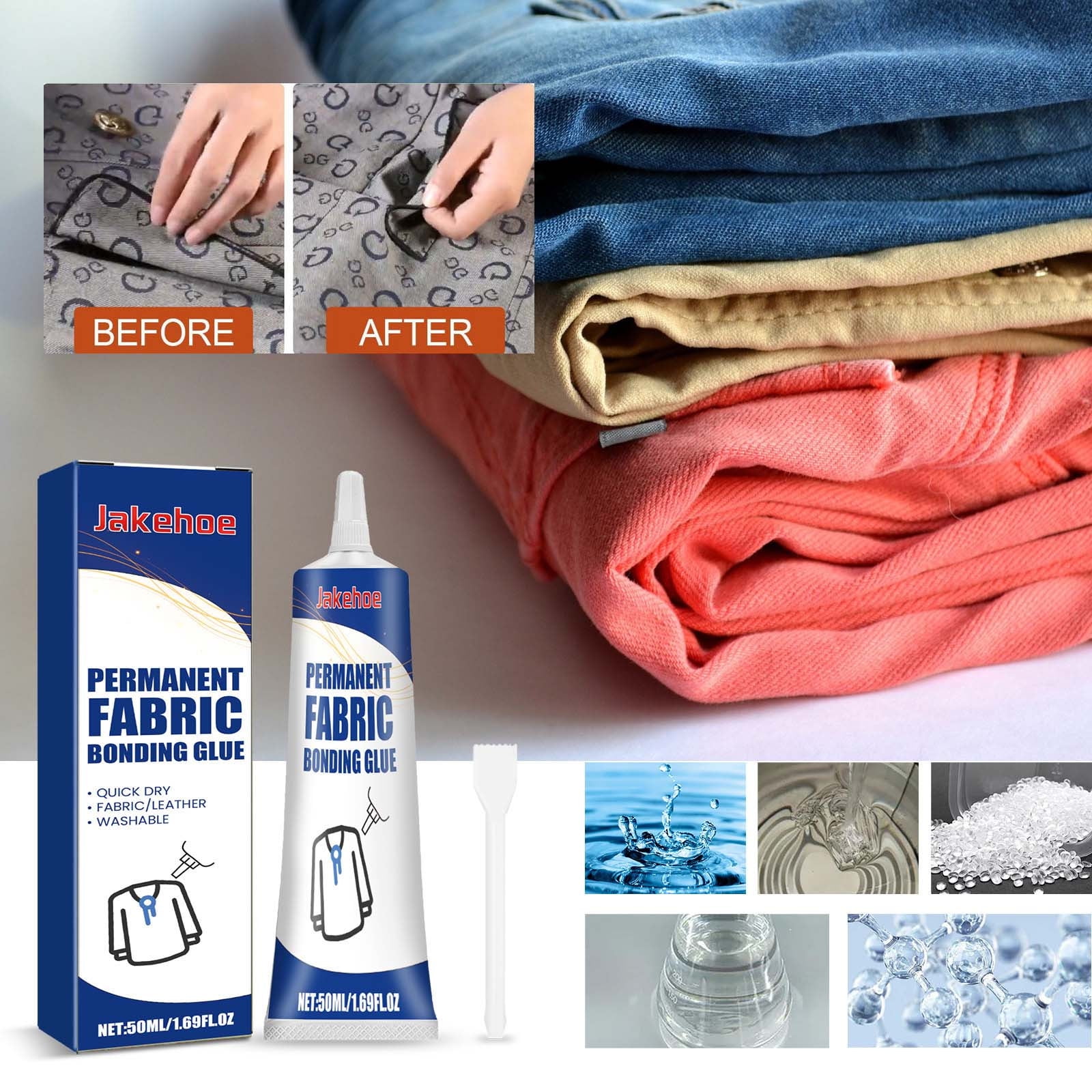 2pc Fabric Glue for Clothes-Strong Washable Adhesive for Denim Leather ...