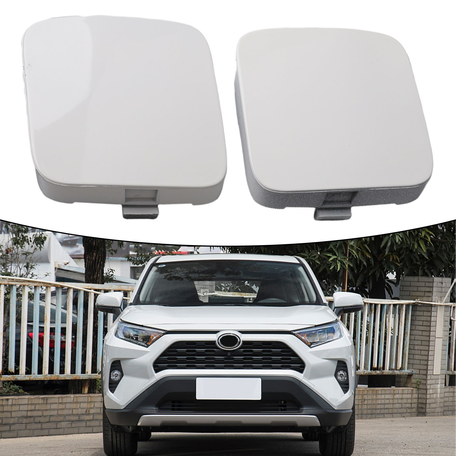 2Pc For Toyota 2009-2012 White Front Bumper Tow Hook Eye Cover Cap Left ...