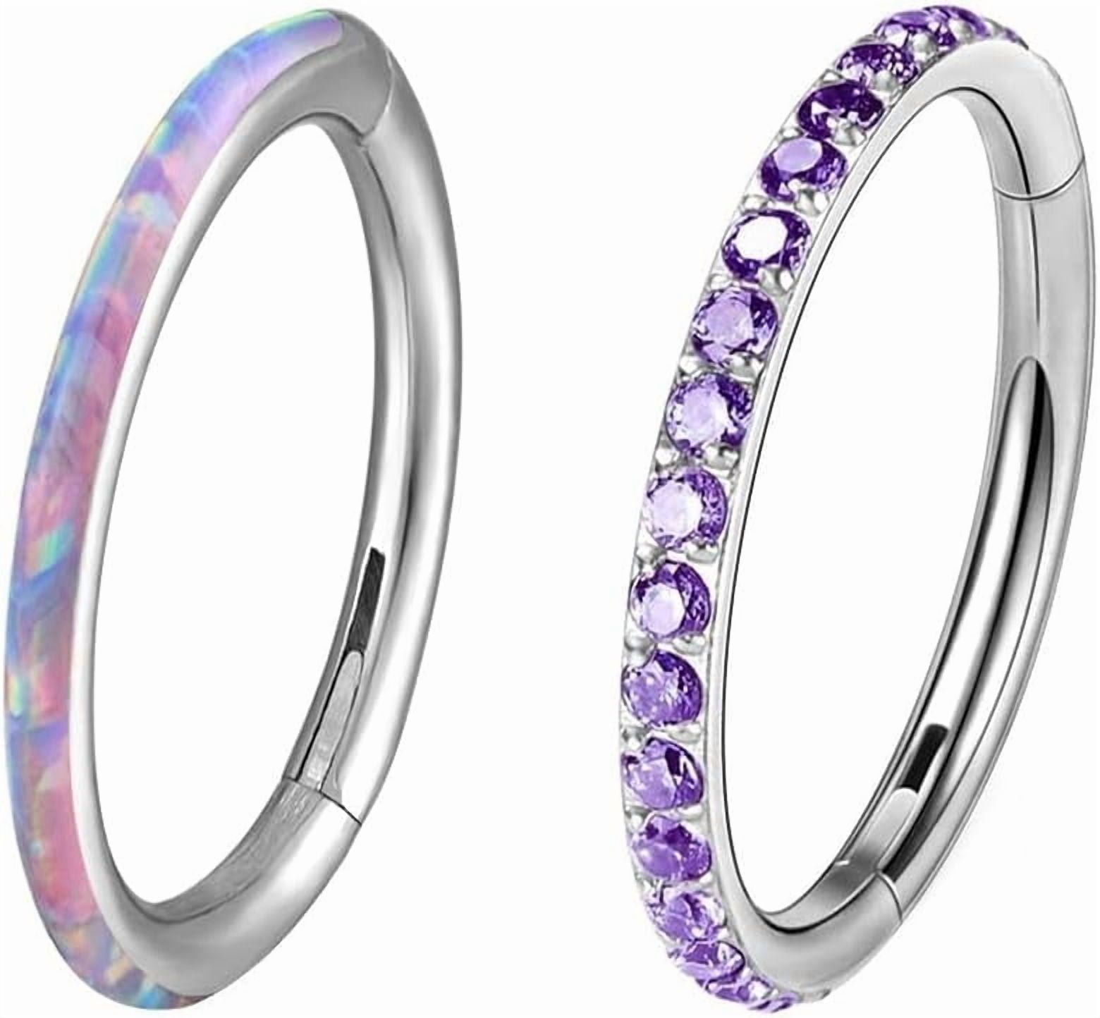 2pc G23 Titanium 16G 6/8/10/12mm Nose Ring Opal Multi Zircon Hoop Hinge ...