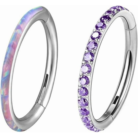 2pc G23 Titanium 16G 6/8/10/12mm Nose Ring Opal Multi Zircon Hoop Hinge ...