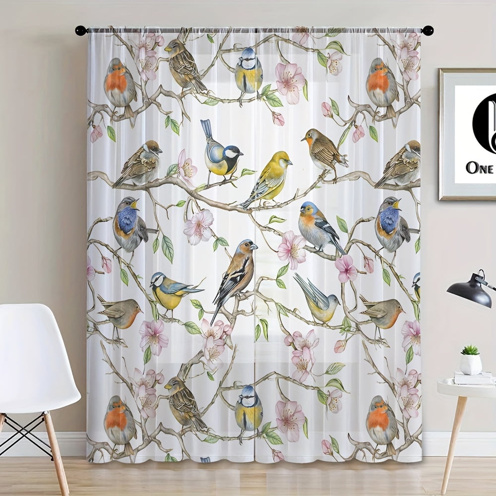 2pc Garden Style Cartoon Flower Potted Plants Sheer Curtains UV ...