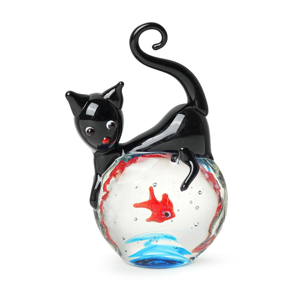 2pc Glass Cat Pocket Fish Figurines for Home Car Desktop Decoration Cat ...