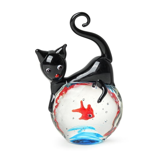 2pc Glass Cat Pocket Fish Figurines for Home Car Desktop Decoration Cat ...