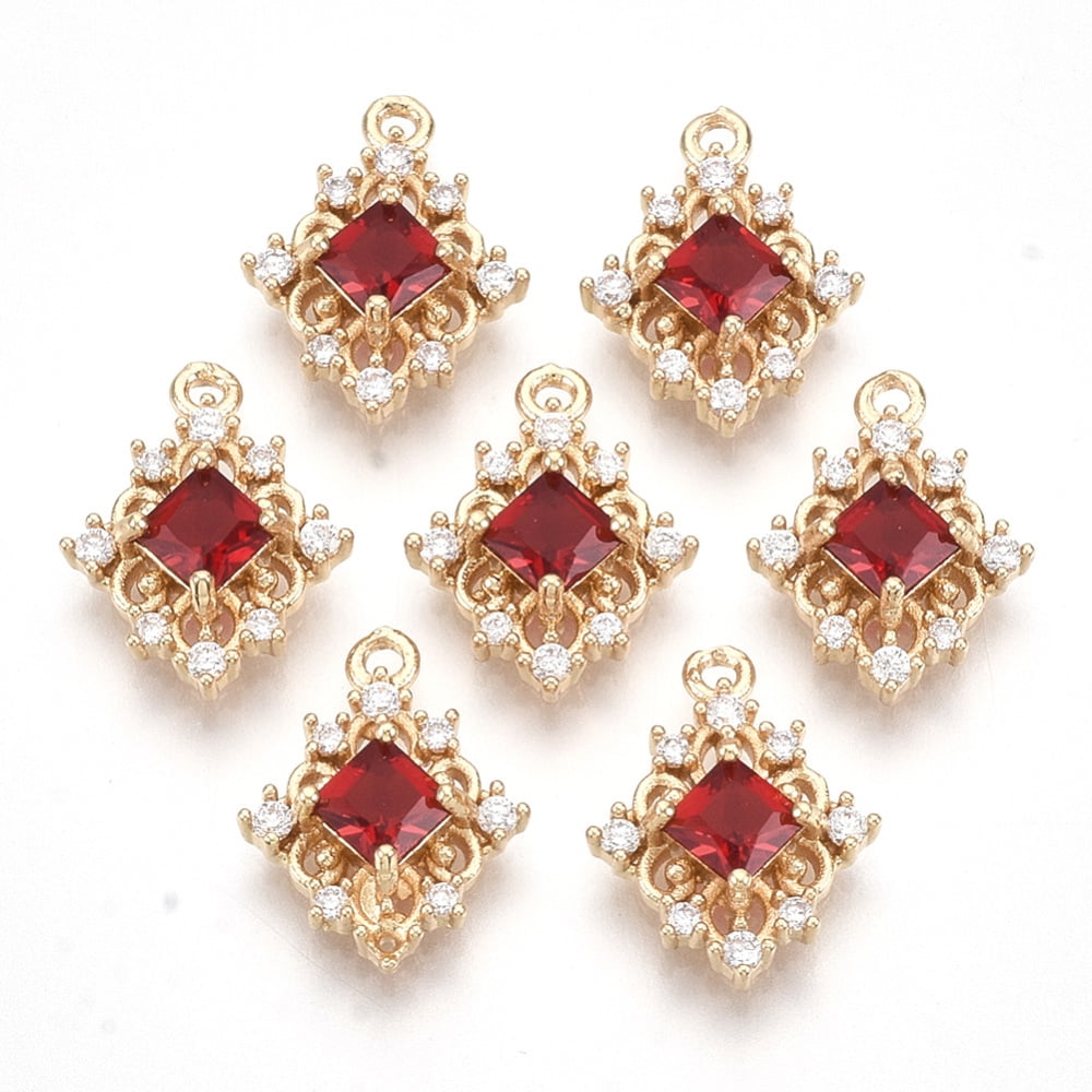 2pc Golden Tone Brass Pendants with Faceted Glass and Clear Rhinestone ...