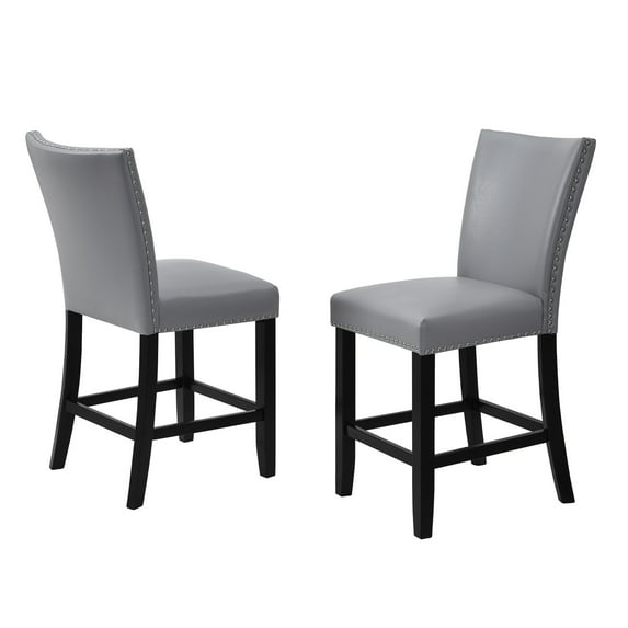 2pc Gray PU Upholstered Counter Height Bar Stools with Nailhead and ...