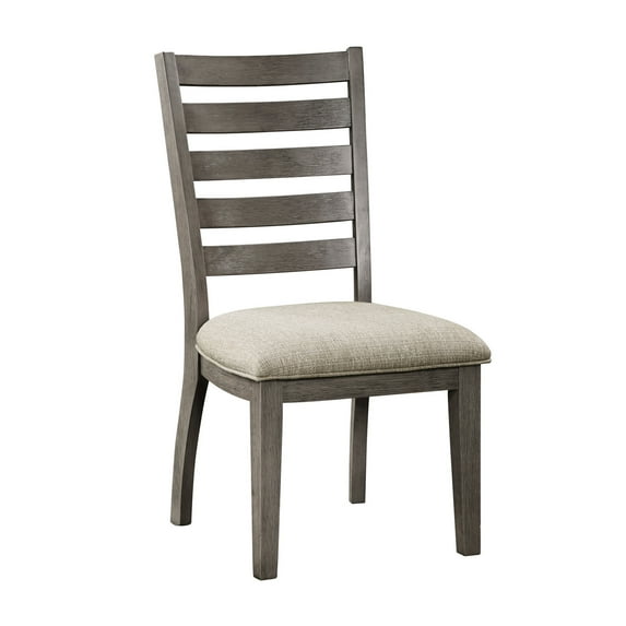 2pc Gray Wooden Side Chairs | Padded Seats with Beige Textured ...