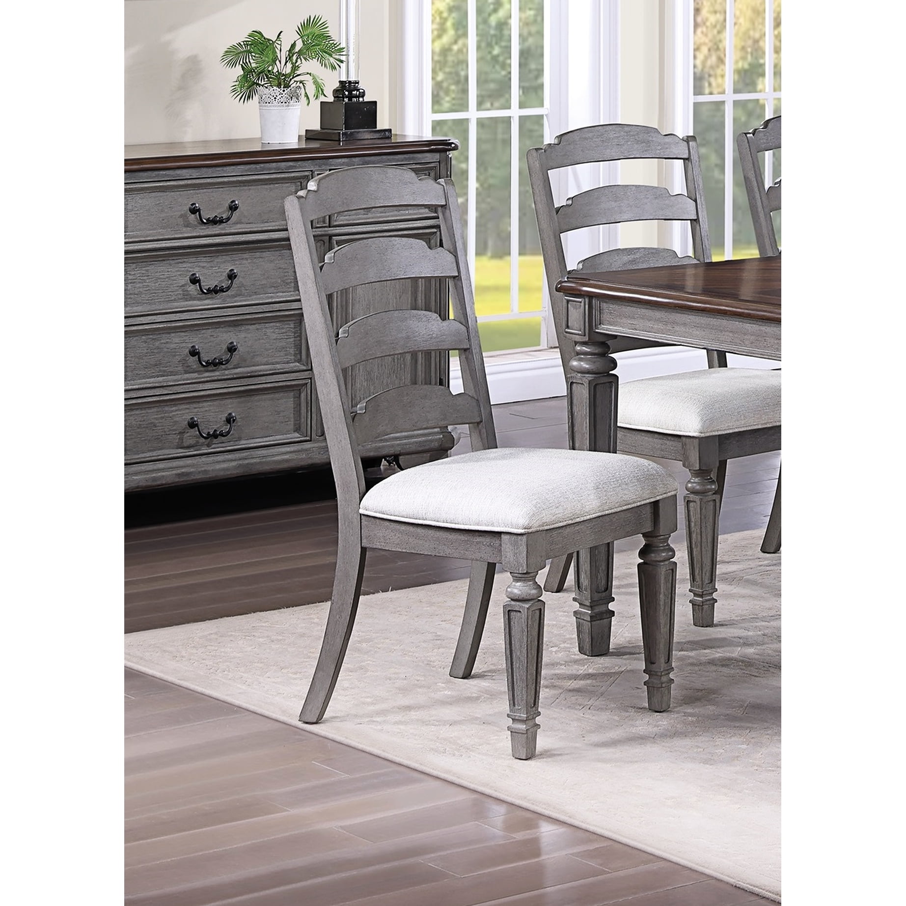 2pc Grey Dining Room Chairs - Classic -back, Foam Cushioned Seat ...