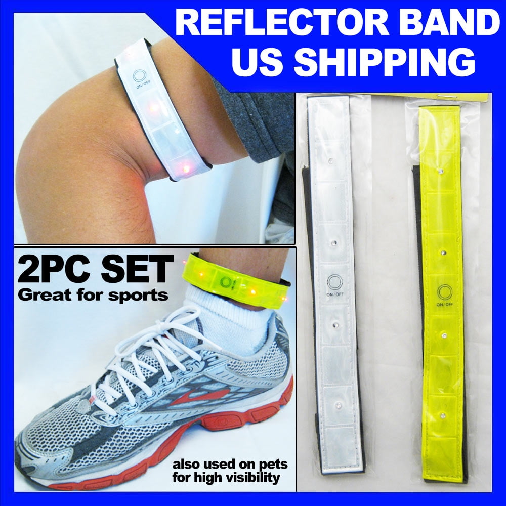 2pc High Visibility Reflective Arm Leg Bands 4 Led Lights Strap Bike ...