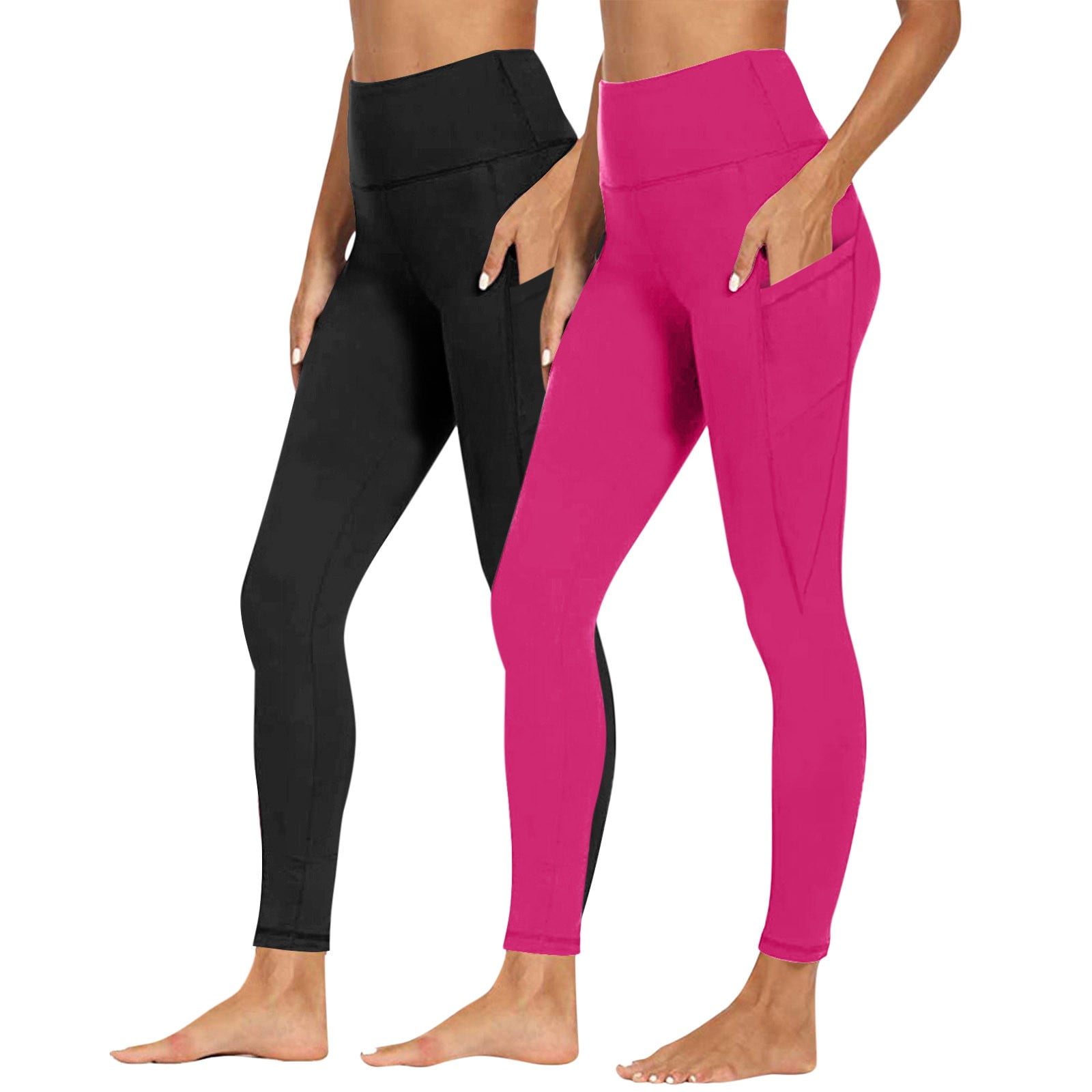 2pc High Waisted Yoga Pants with Pockets for Women, 4-Way Stretch Soft ...