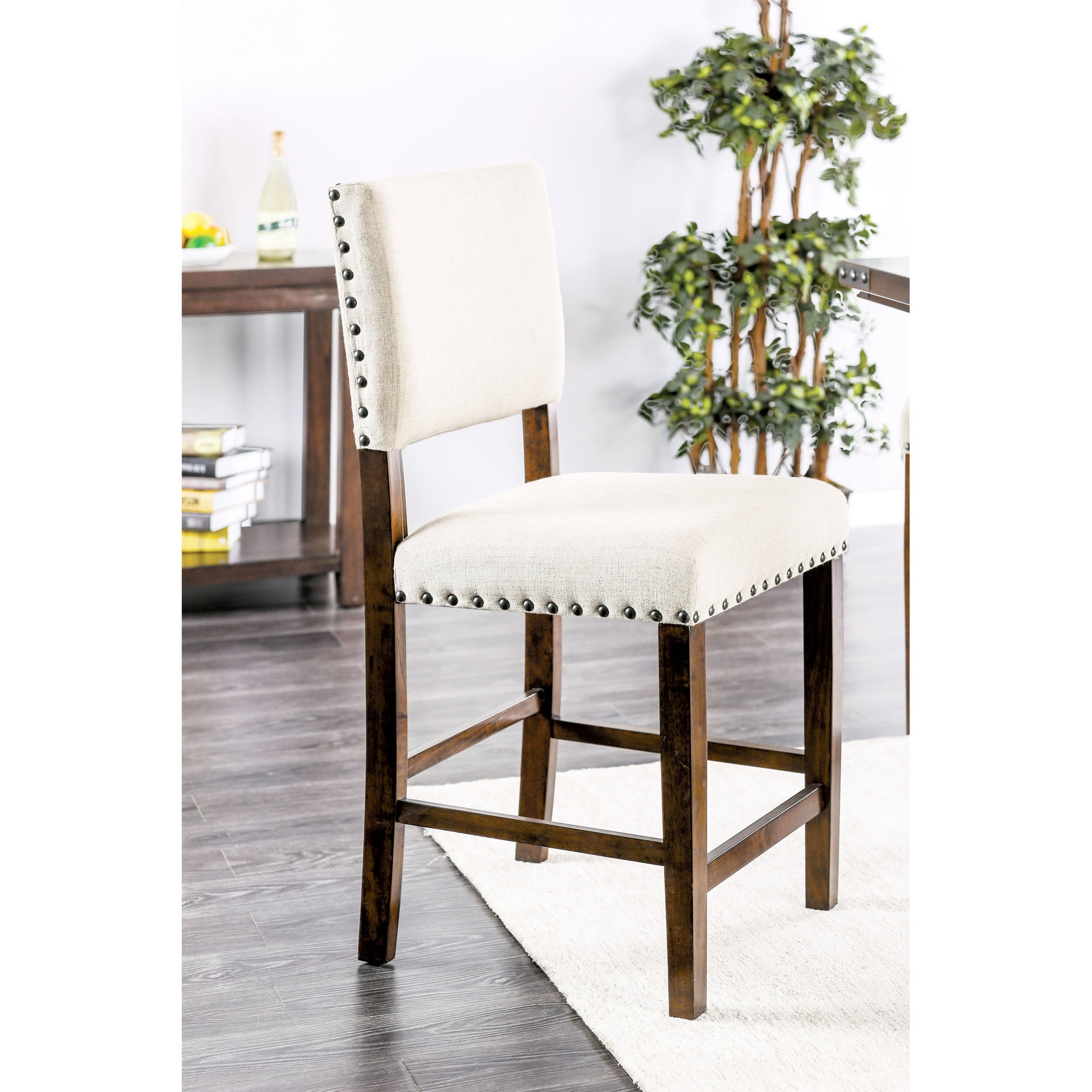 2pc Industrial Ivory Fabric Padded Dining Chairs, Solid Back - Walmart.com