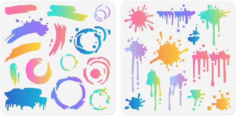 2pc Ink Splatter Wall Stencil DIY for Painting 11.8”x11.8” Brush ...