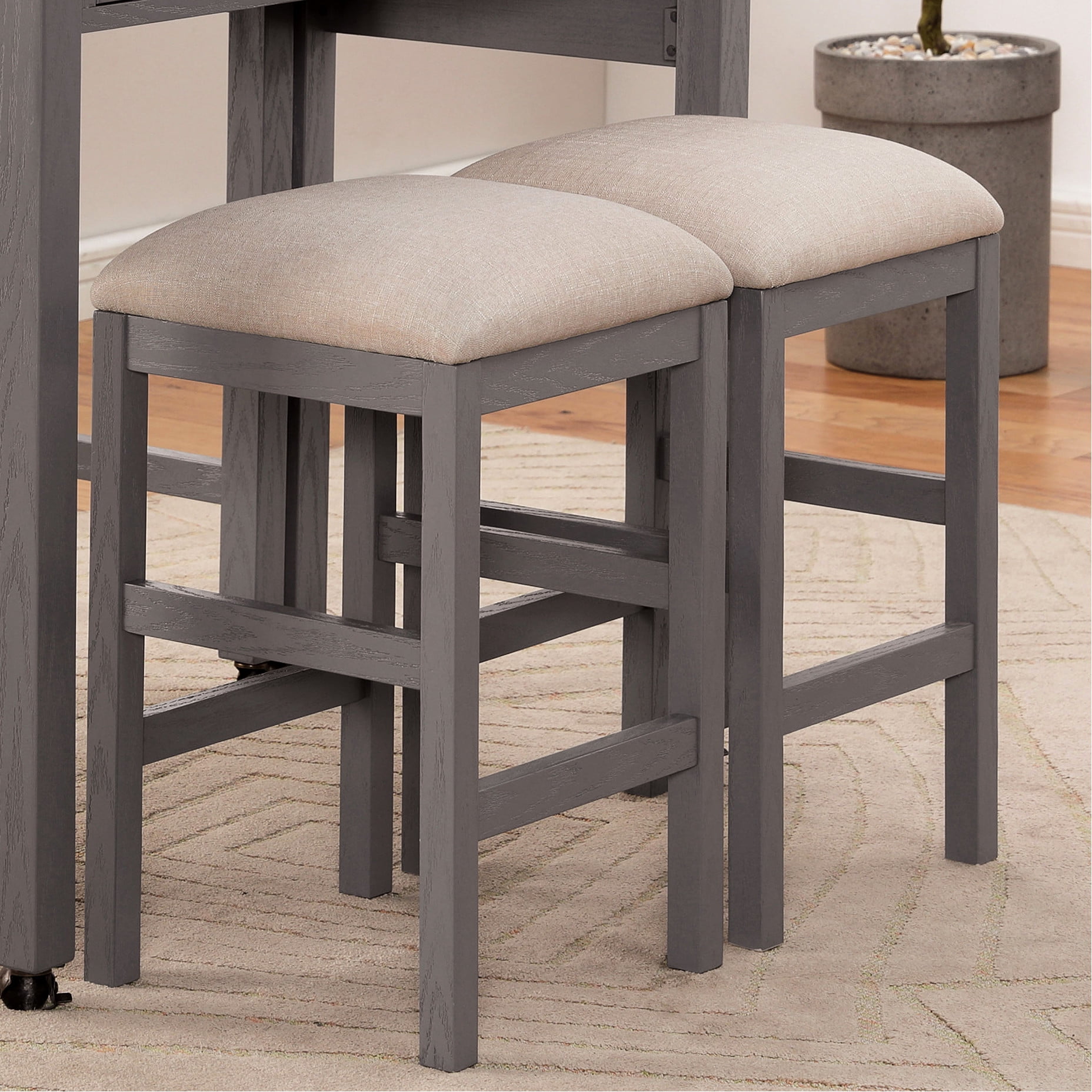 2pc Light Gray Bar Stools | Rustic Style for Dining | Solid Wood with ...