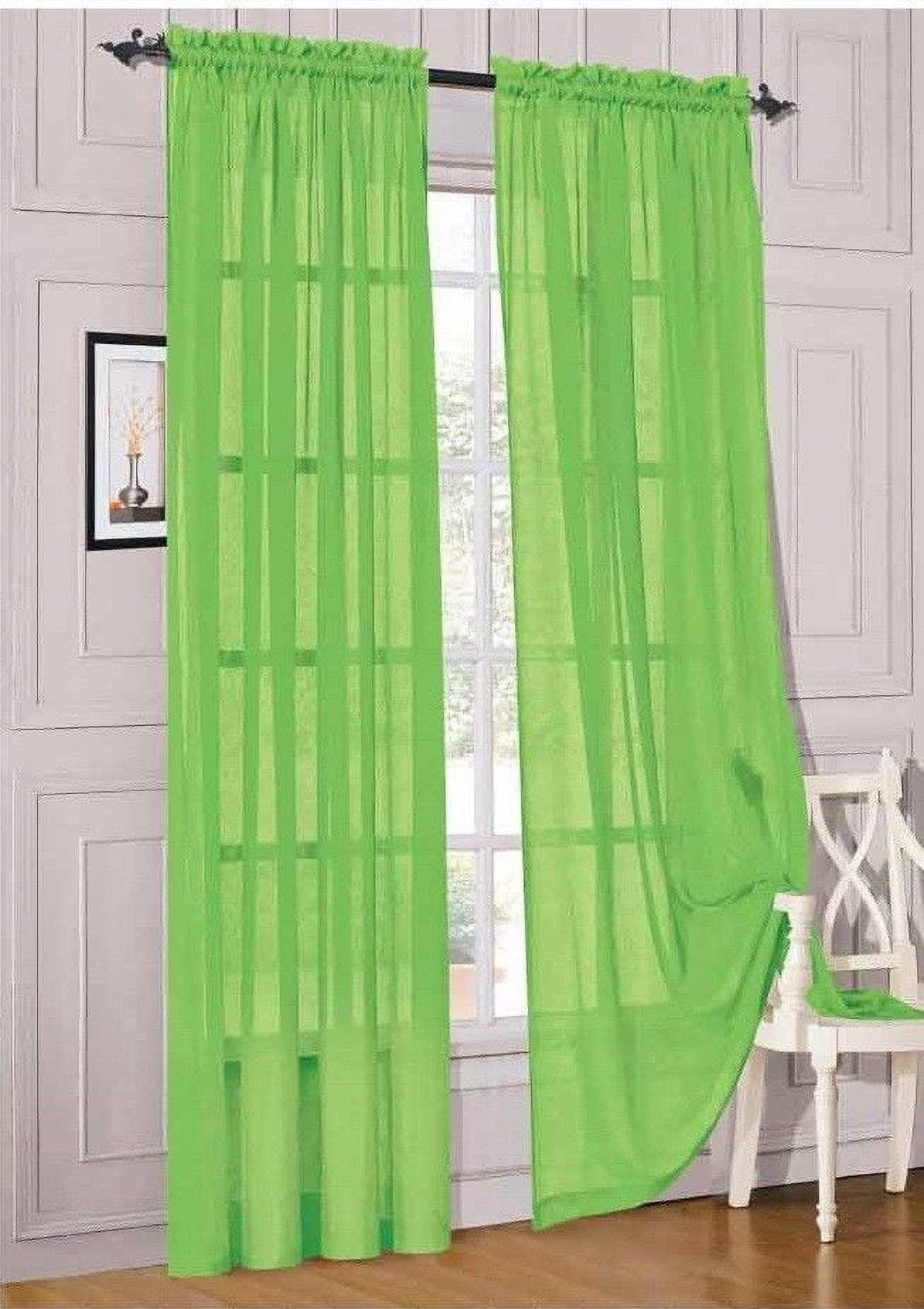 2pc Lime Green Solid Sheer Voile Window Curtain Set, Two (2) Rod Pocket ...
