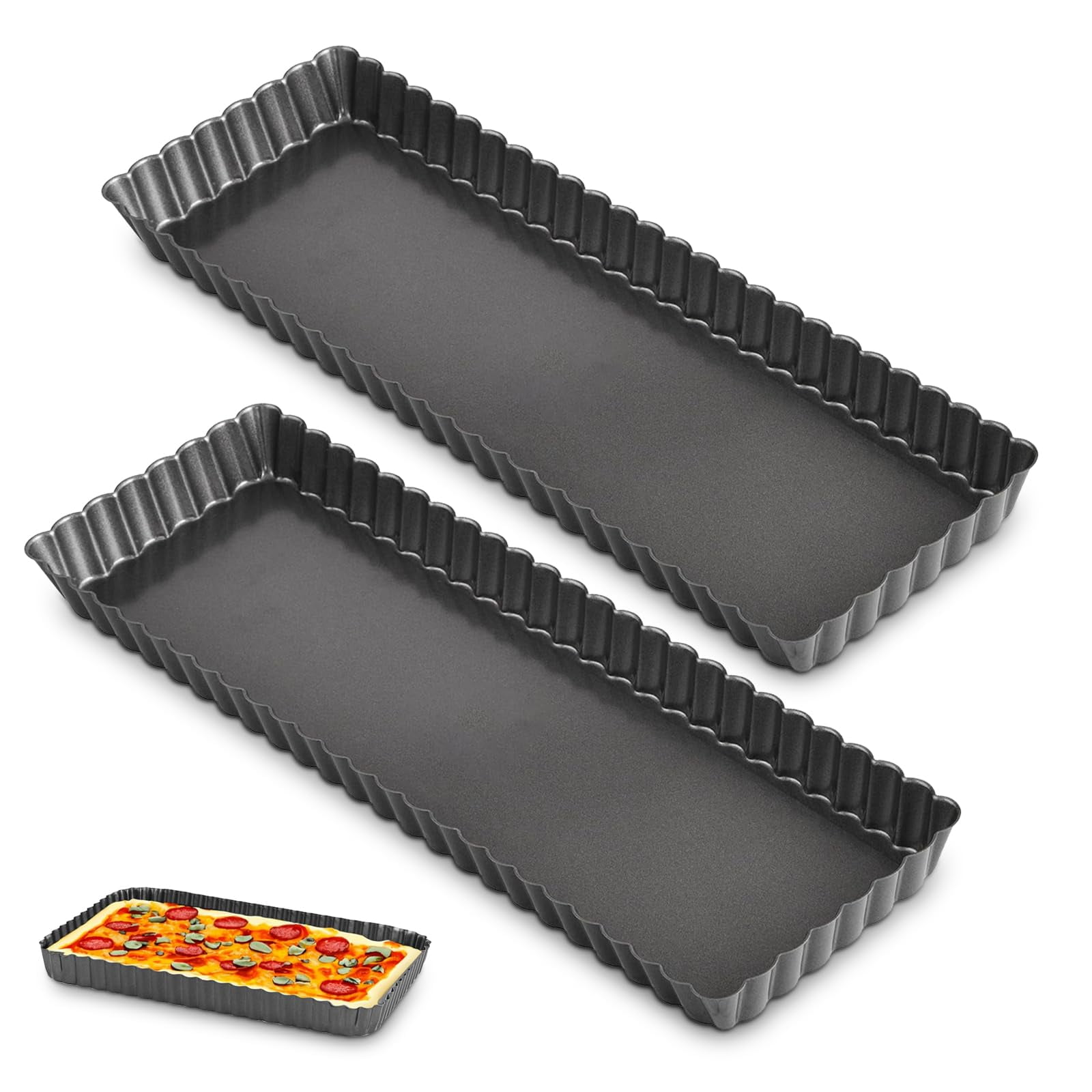 2pc Long Non-Stick Tiramisu Pan – Rectangular Tart & Quiche Baking Pan ...