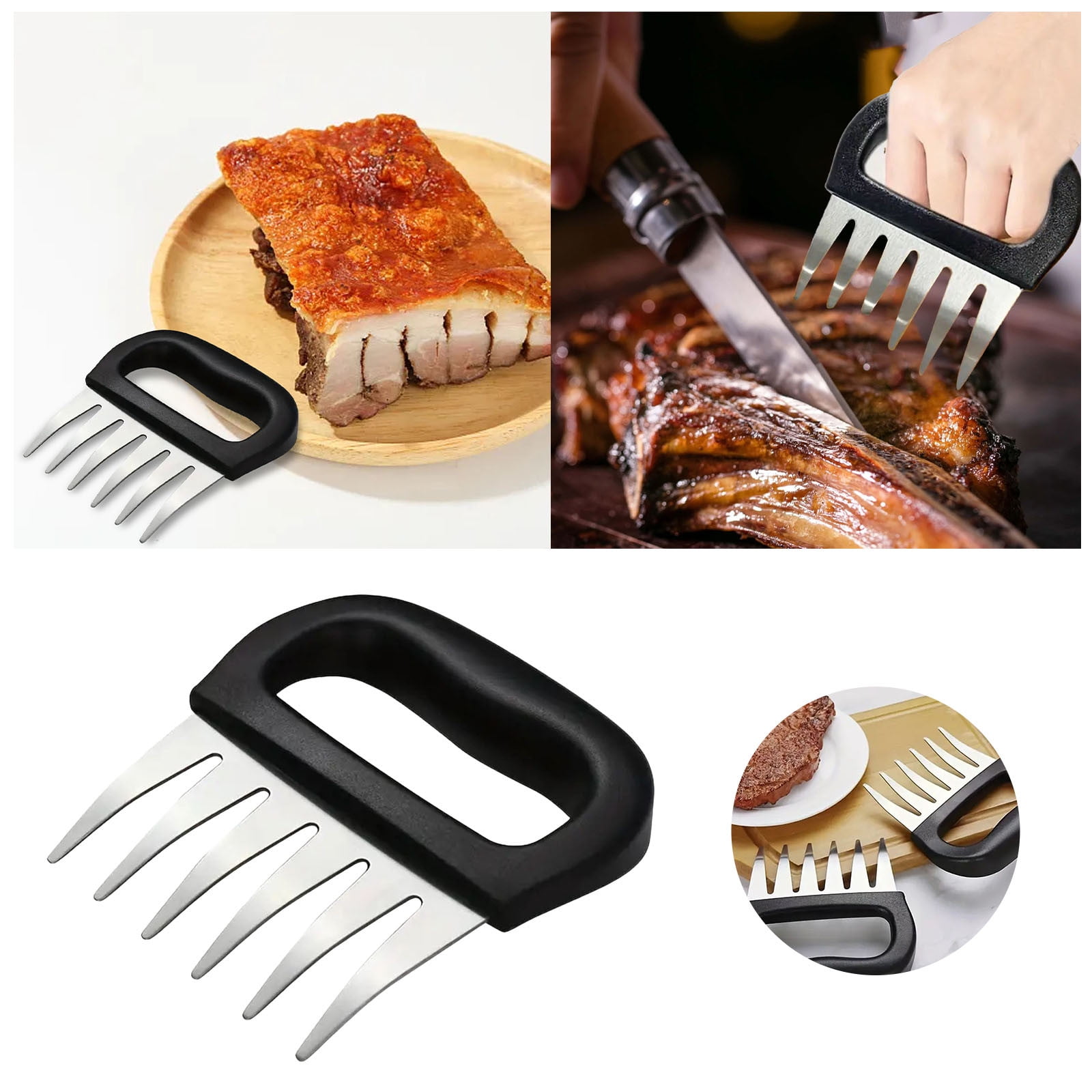 2pc Meat Handler Shredder Claws Wood Stainless Steel BBQ Pulled Pork ...