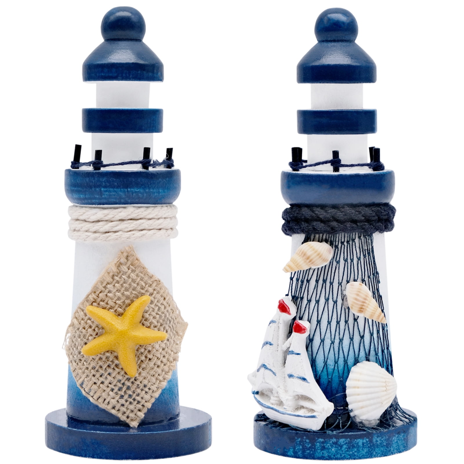 2pc Mini Lighthouse Wooden Figurines, Nautical Themed Mini Decor ...