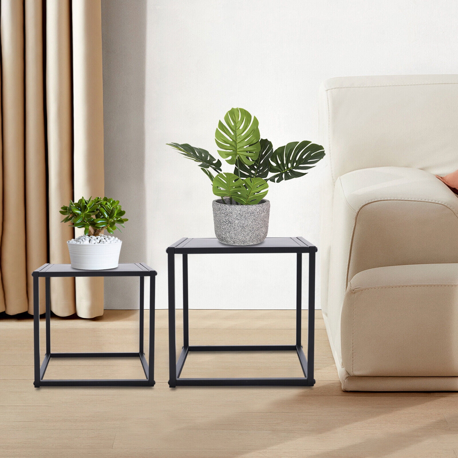 2pc Modern Metal Coffee Table Square Tray Side/End Table Office Home ...