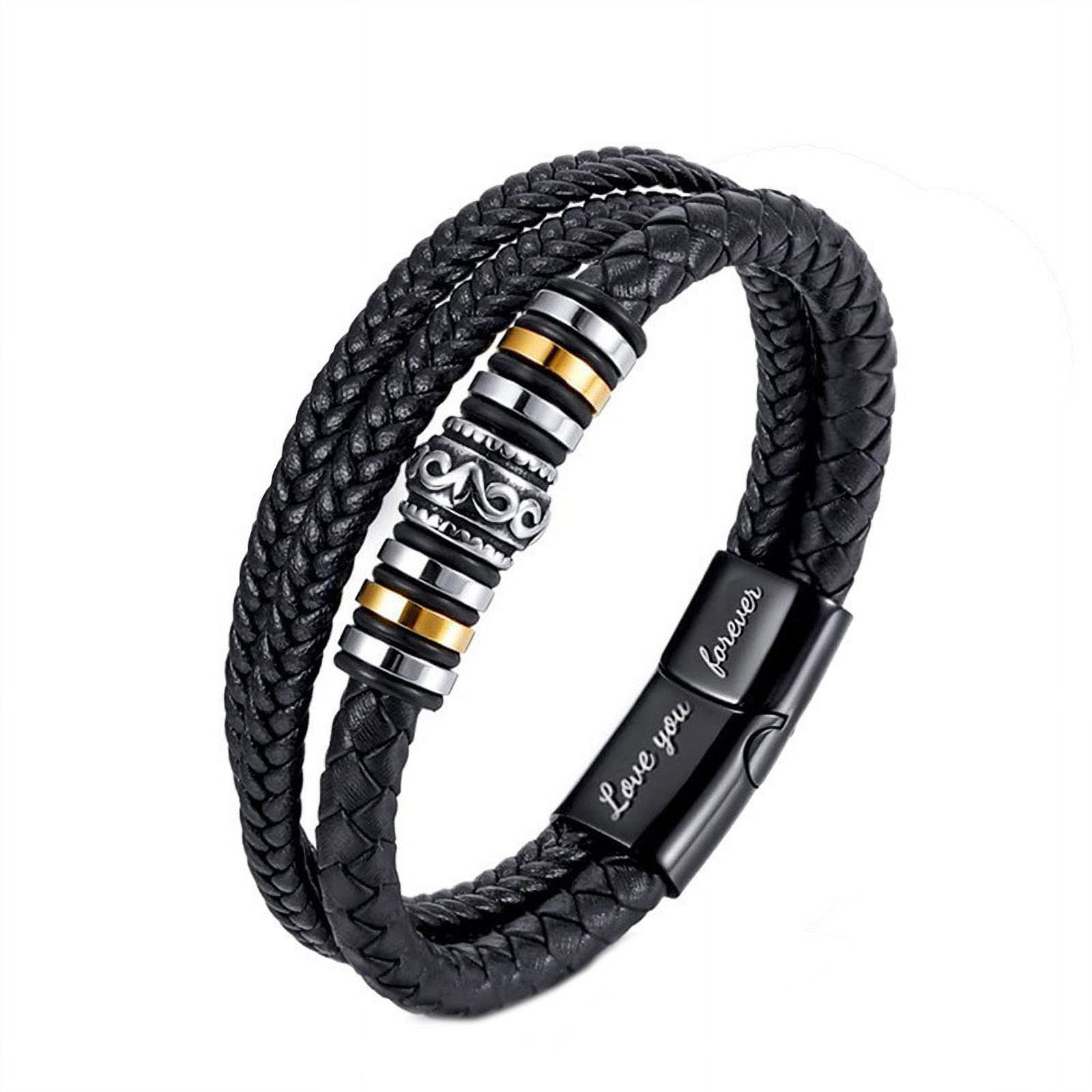 2pc Multi-Layer Leather Cord Bracelets with Alloy Magnetic Buckles ...