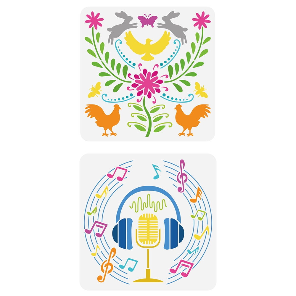 2pc Musical Motifs Painting Stencil 11.8x11.8 inch Reusable Sound Wave ...