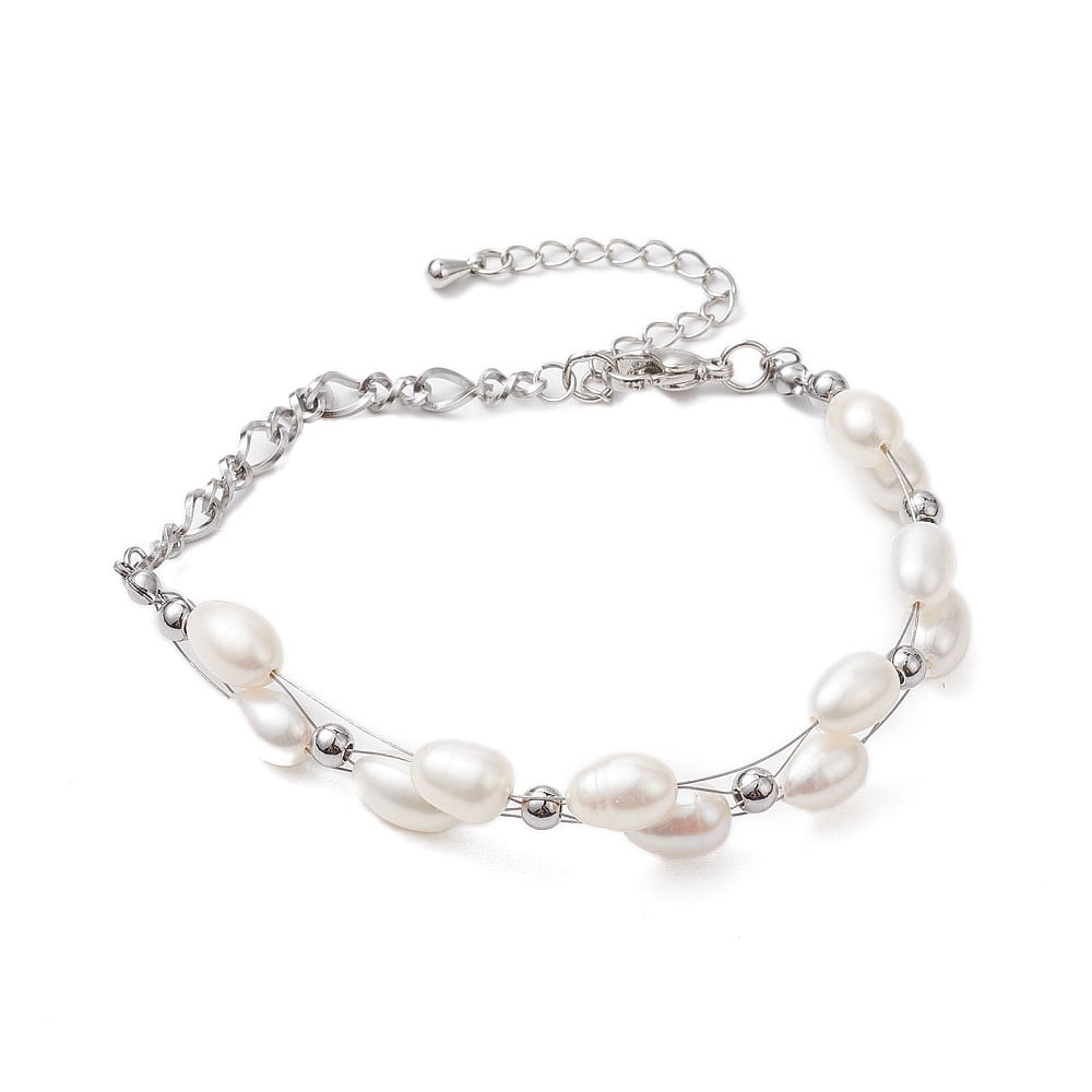 2pc Natural Cultured Freshwater Pearl Bracelets with 304 Stainless ...