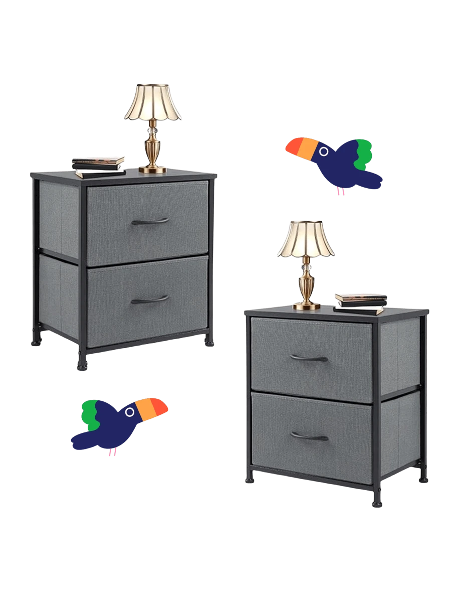 2pc Nightstand With 2 Fabric Drawers, Tall Nightstand,Dresser, Side ...