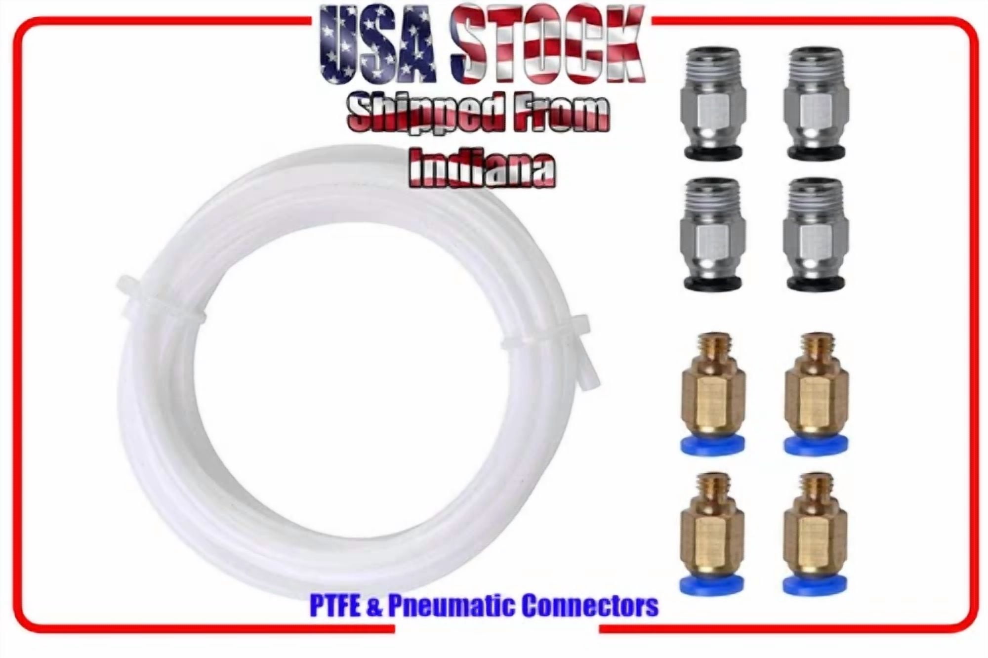 2pc PTFE Teflon Tube, 4pc PC4-M6 Quick Fittings, 4pc PC4-M10 Pneumatic ...