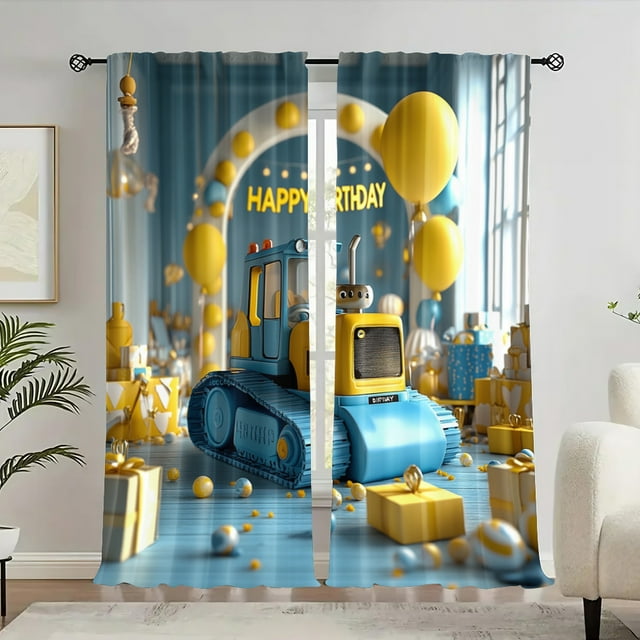 2pc Party Window Curtains Architecture theme Birthday Polyester Without ...