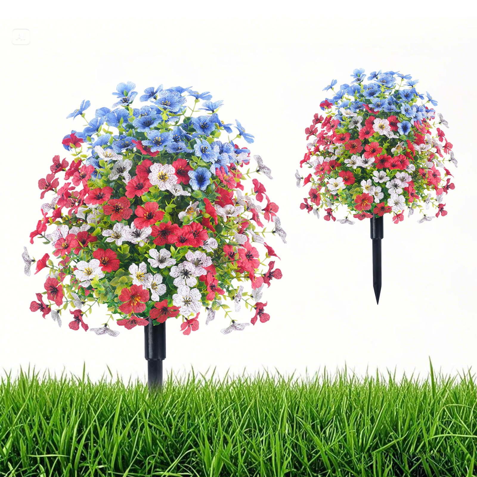 2pc Patriotic Flower Metal Garden Stakes 4th of July American Flag ...