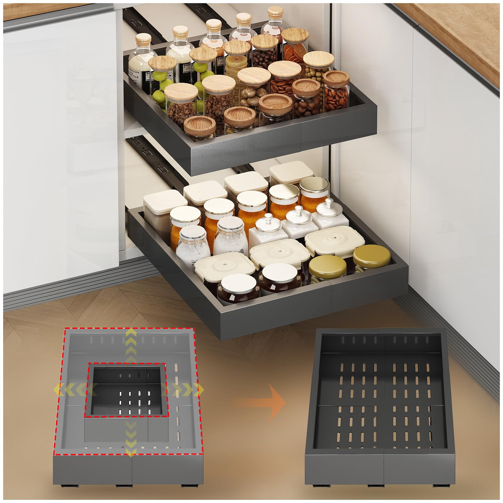 2pc Pull Out Cabinet Organizer Width (11"-16") Depth(17"-24 ...