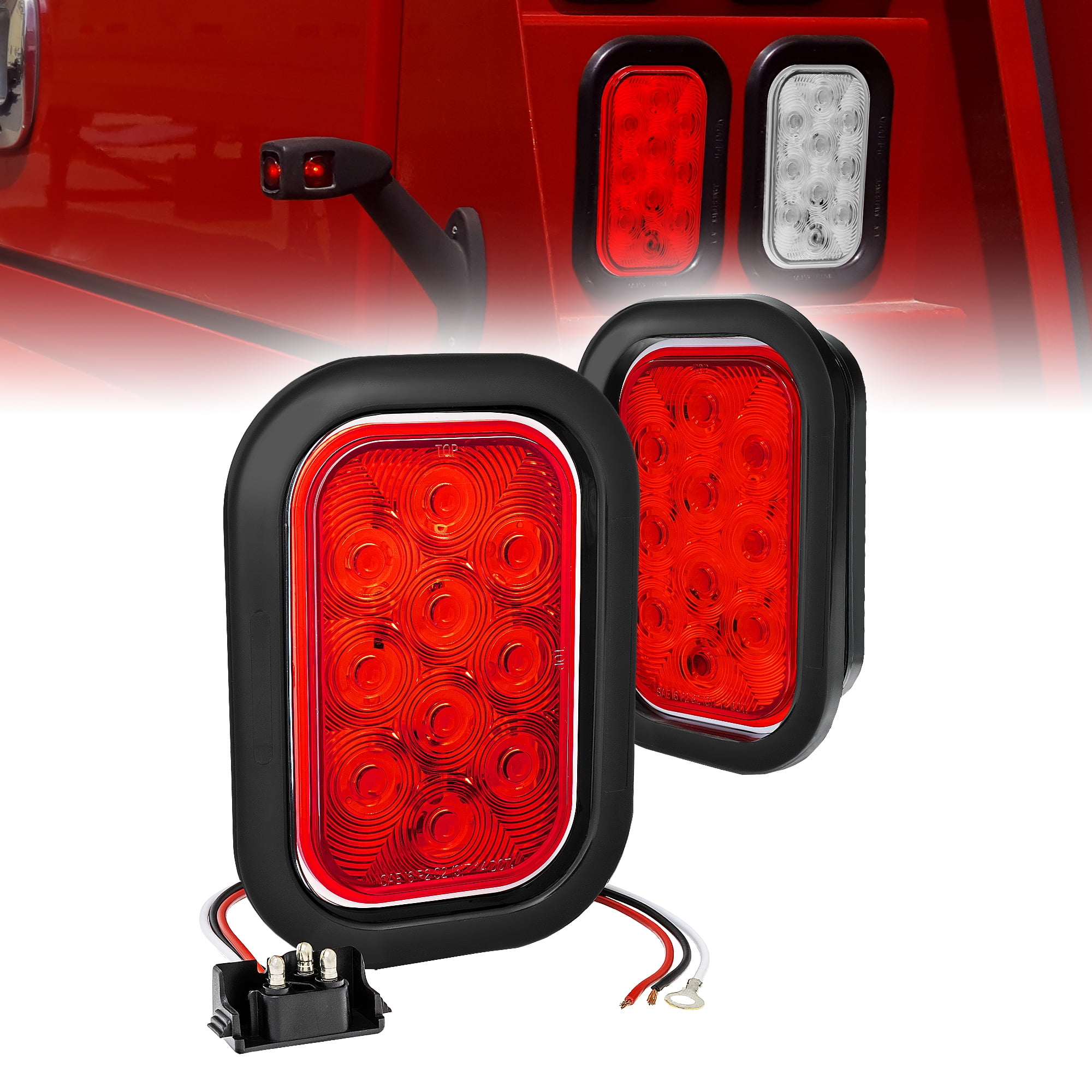 2pc Red 5" x 3" Rectangular LED Trailer Tail Light Kit [DOT FMVSS 108 ...