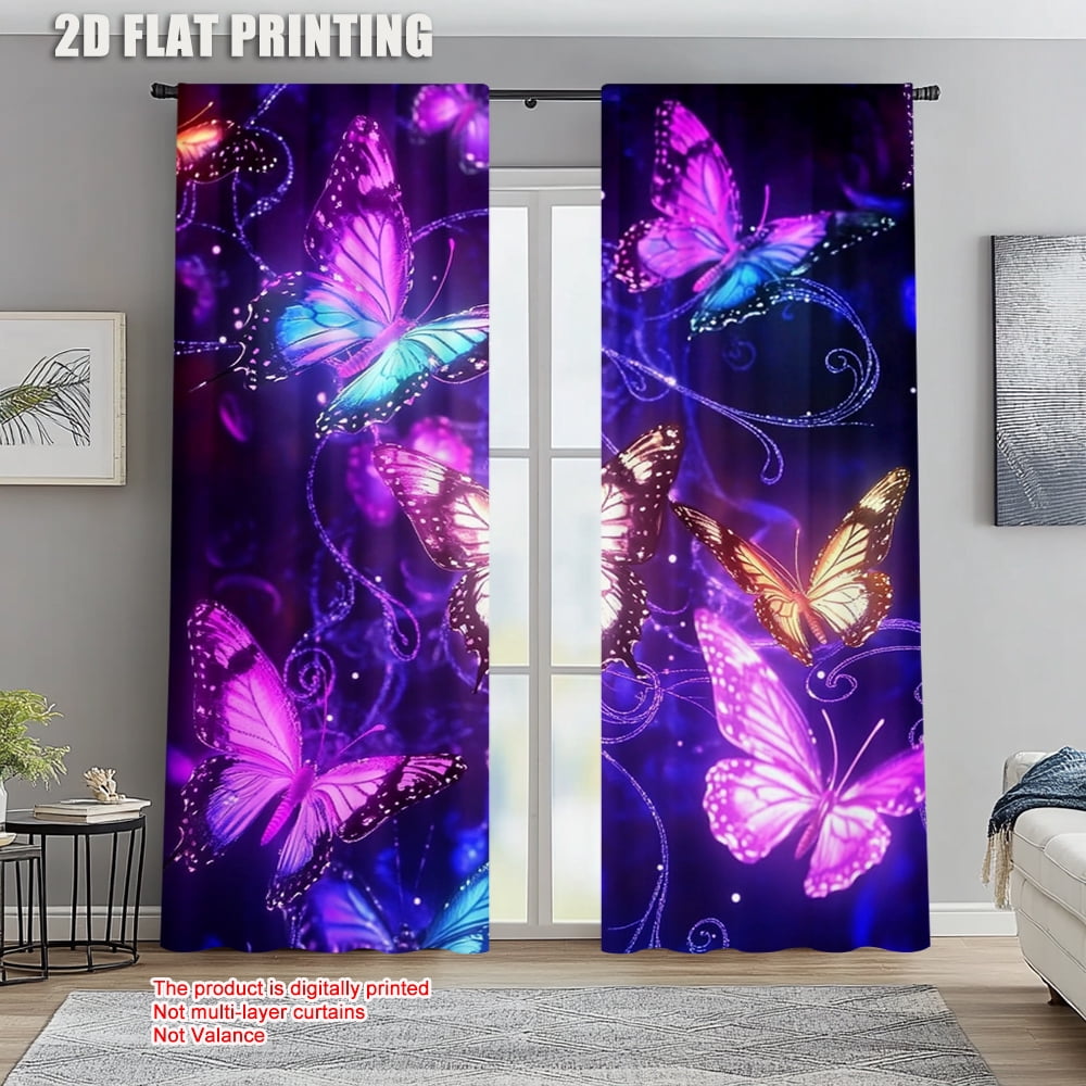 2pc Scene Curtain Butterfly Versatile Polyester Without Electricity ...