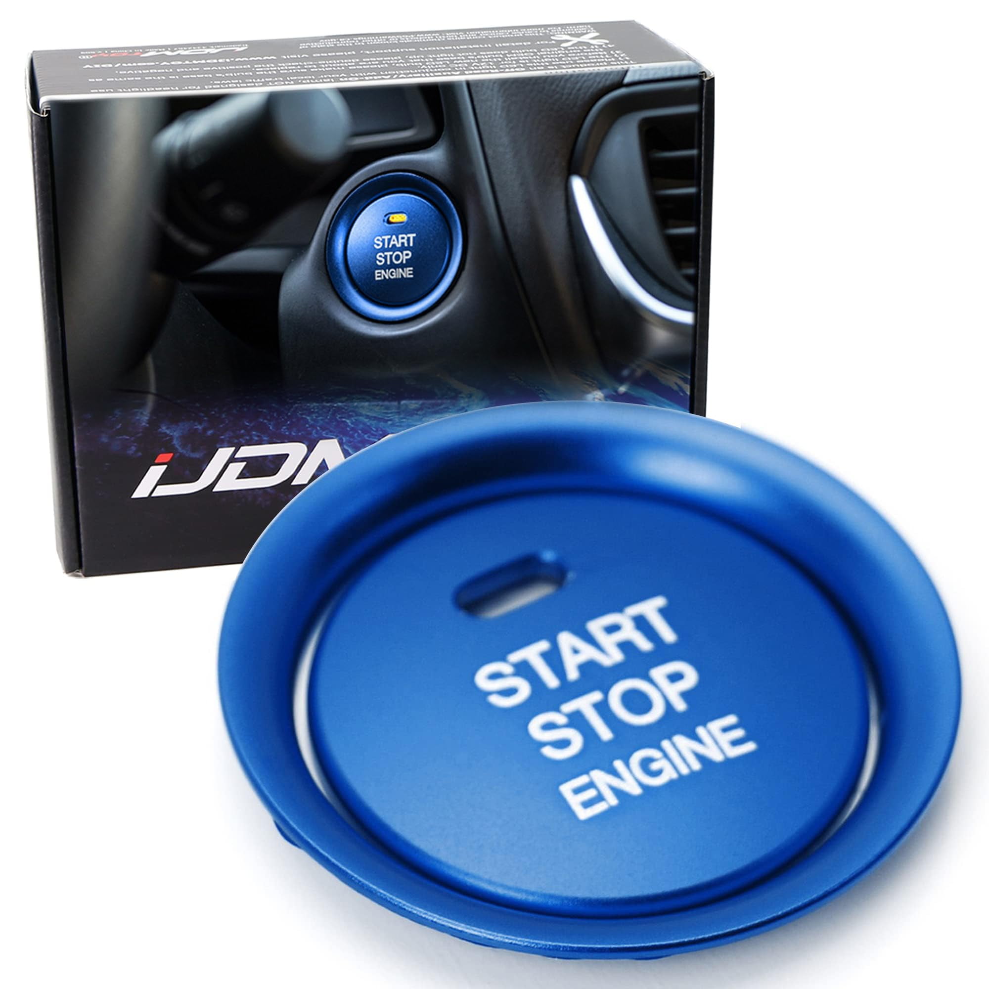 2pc Set Blue Aluminum Keyless Engine Push Start Button & Surrounding ...