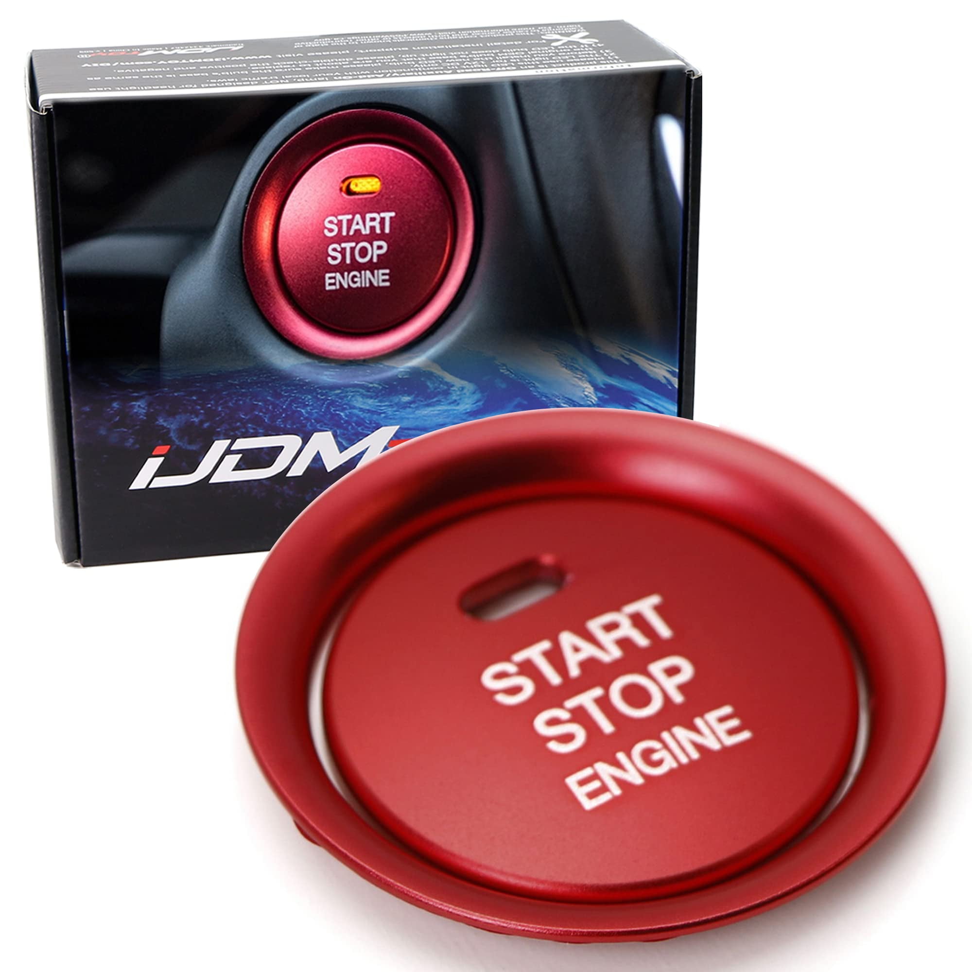 2pc Set Red Aluminum Keyless Engine Push Start Button & Surrounding ...