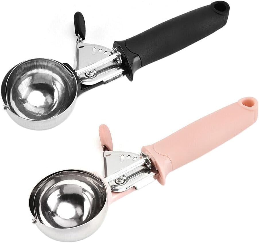 2pc/Set Stainless Steel Icecream Ice Cream Scoop Cookie Dough Mash Spoon Trigger Pink+Black ...