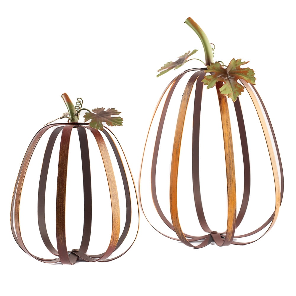 2pc Set of Collapsible Metal Pumpkins - for Fall and Thanksgiving Decor ...