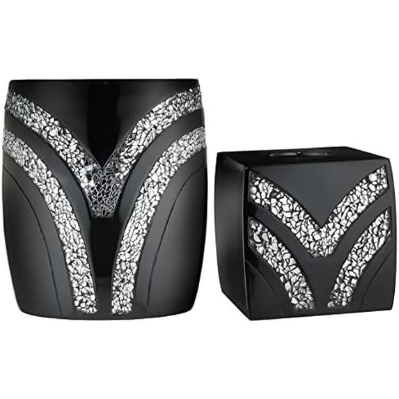 2pc Sinatra Black Modern Bath Accessories Set Waste Basket & Tissue Box ...