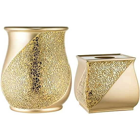 2pc Sinatra Modern Bath Accessories Set Waste Basket & Tissue Box ...