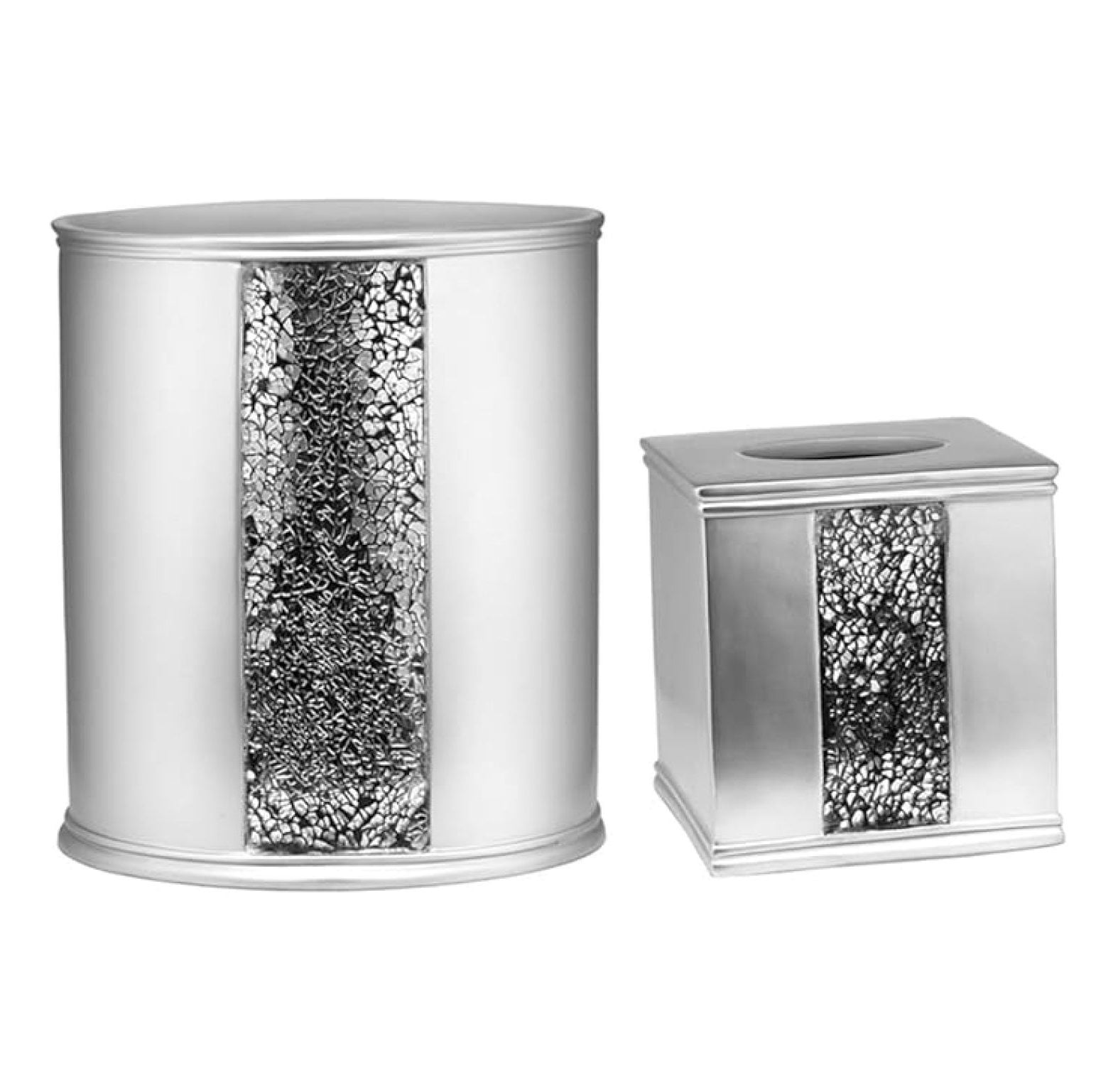 2pc Sinatra Silver Modern Bath Accessories Set Waste Basket & Tissue ...